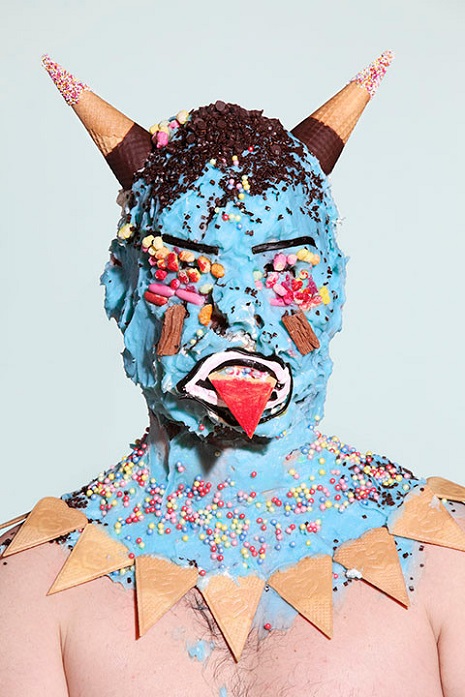 Humans shellacked in junk food for monstrously sloppy portrait series