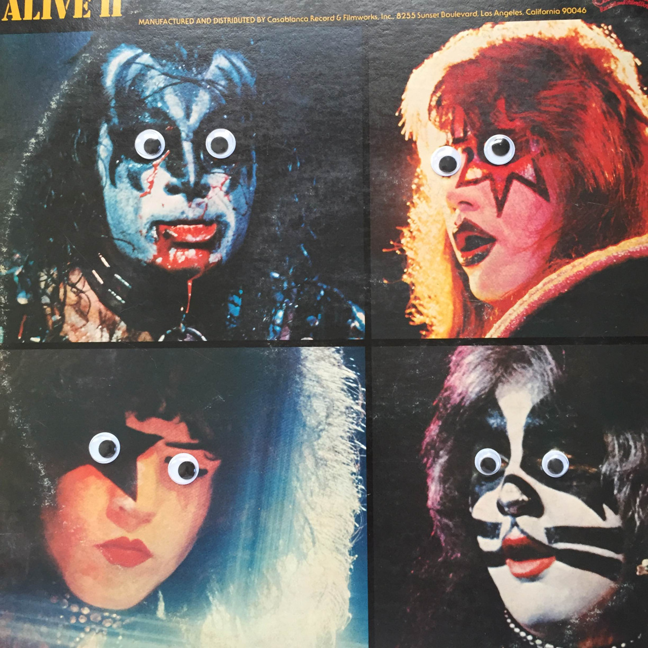 A dozen classic albums, googly-eyed